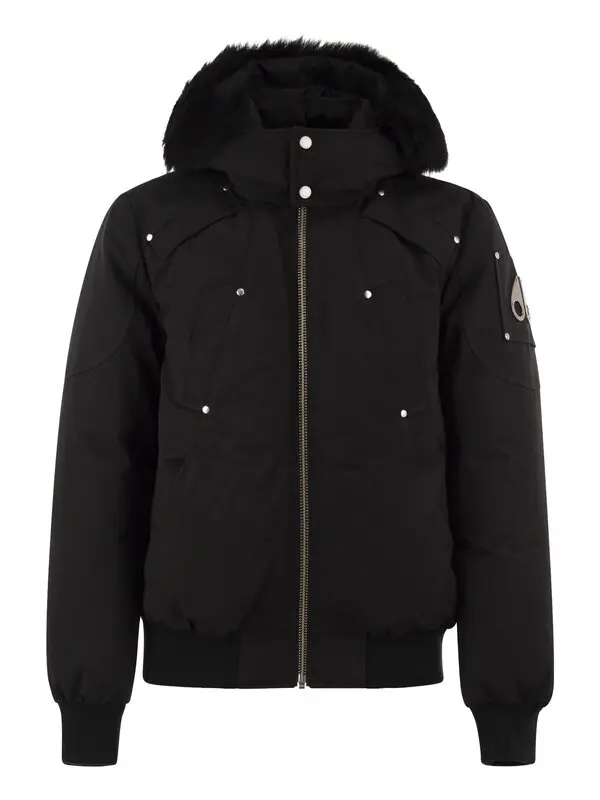 Moose Knuckles Original Ballistic Down-filled Bomber Jacket With Hood And Shearling Trim - Black