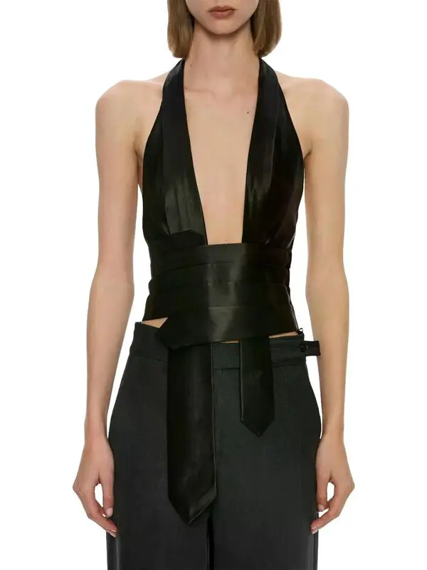 Christopher Esber Reyer Satin Tie Top - Black