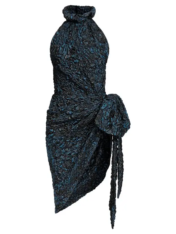 Balmain Sleeveless Cloque Floral Dress - Blue