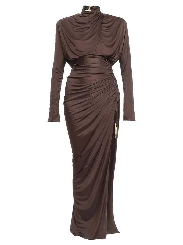 Balmain Long Jersey Dress - Brown