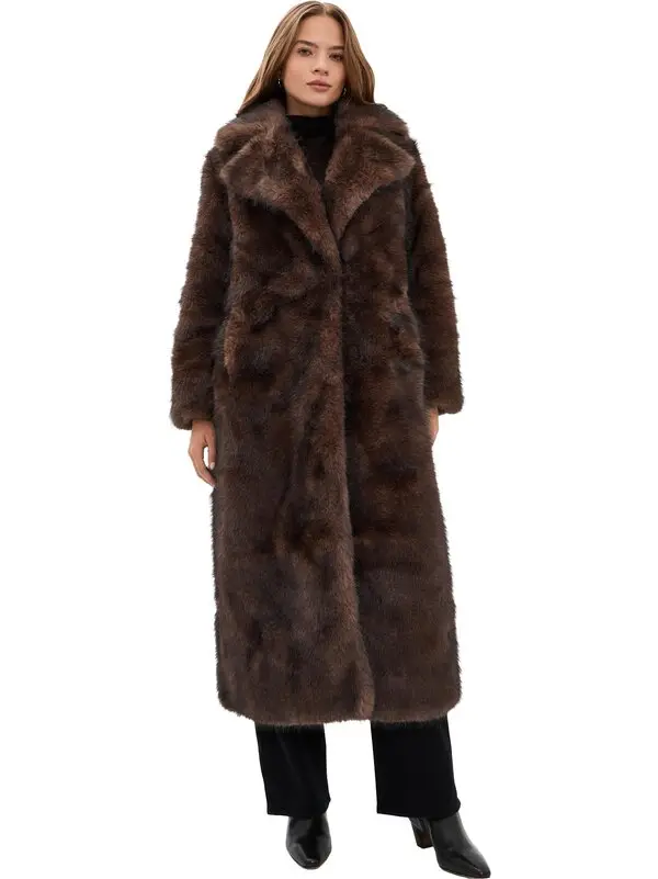 Apparis Gabrielle Sable Faux Fur Maxi Coat - Fauve Multi