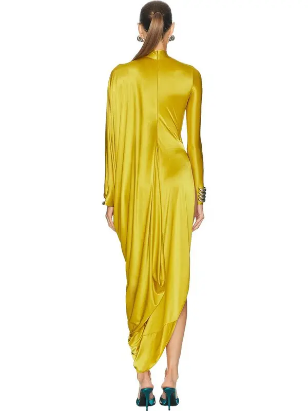 Burc Akyol Satin Vestale Dress - Chartreuse