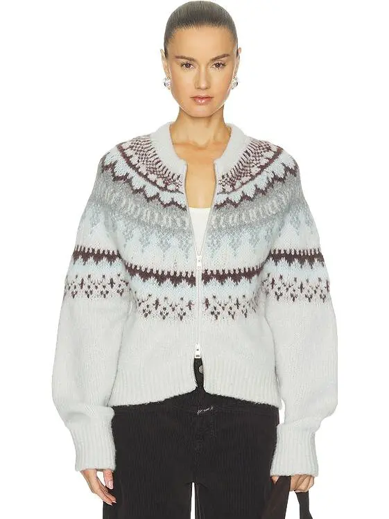 Closed Cropped Zip Cardigan In Brown - Cloud Cream