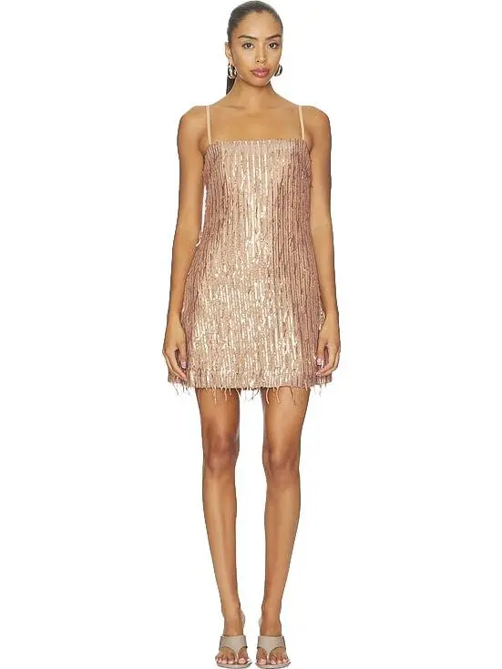 WITH HARPER LU Shift Mini Dress In Metallic Gold - Gold Sequin