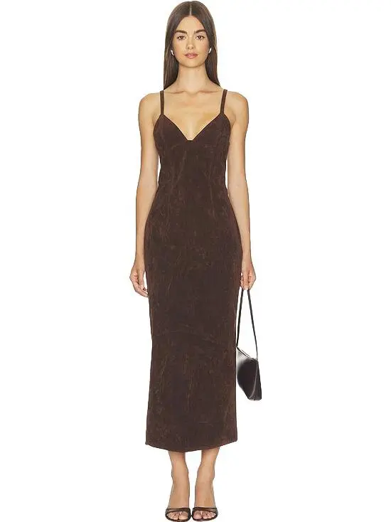 Bardot Estine Faux Suede Midi Dress In Chocolate - Dark Choco