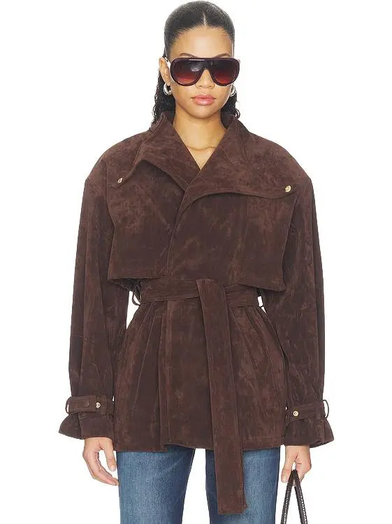 Bardot Veronica Faux Suede Jacket In Chocolate - Dark Choco