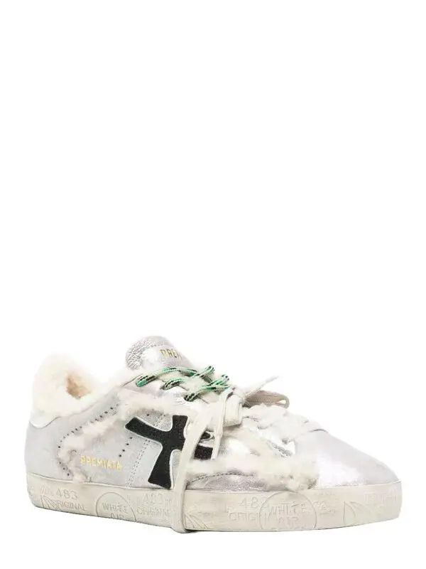 Premiata Steven Shearling-trim Sneakers - Silver