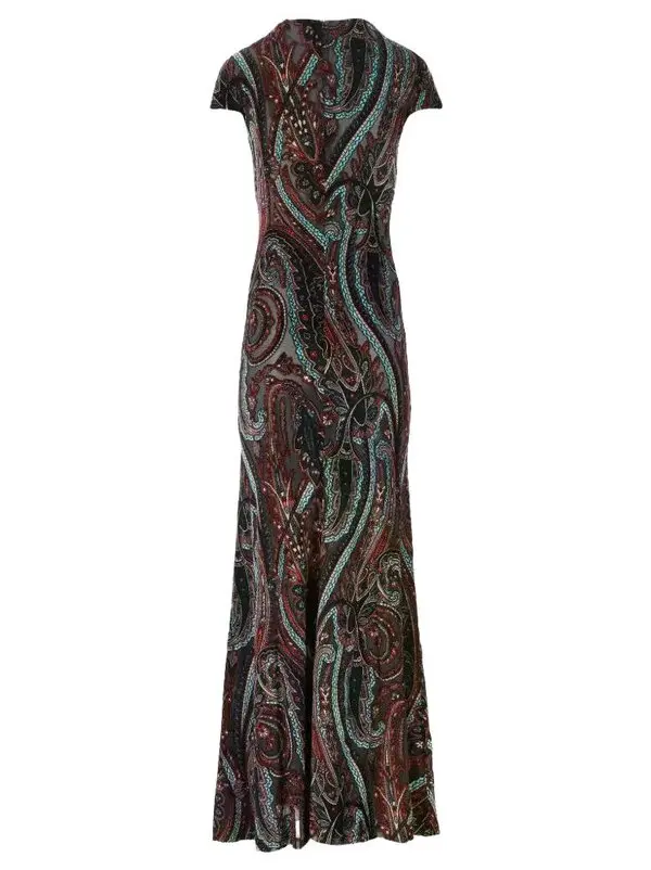 Etro Paisley-print Short-sleeve Maxi Dress - Black