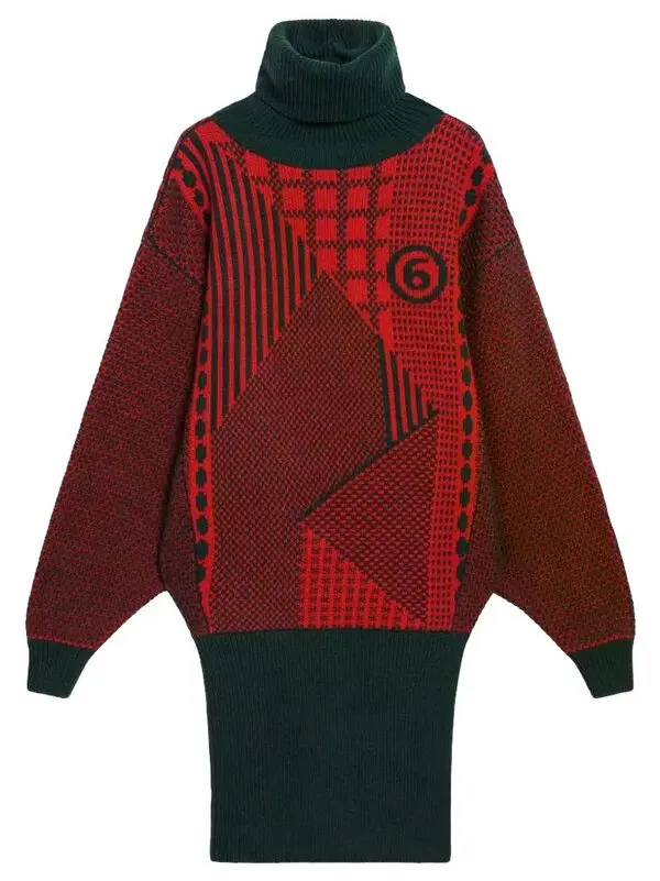 MAISON MARGIELA Geometric-pattern Roll-neck Mini Dress - Red