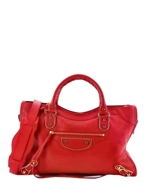 Balenciaga City Classic Metallic Edge Bag Leather Medium Satchel - Red
