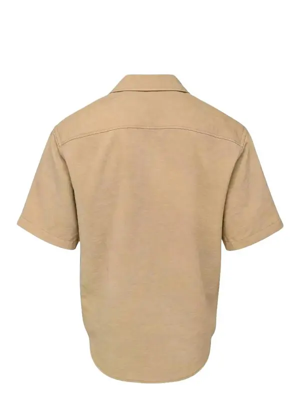 AMI Paris Logo-embroidered Camp-collar Shirt - Neutrals