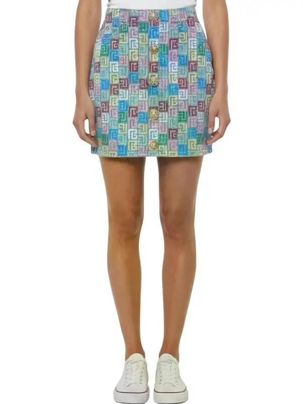 Balmain Monogram Print Mini Skirt - Blue
