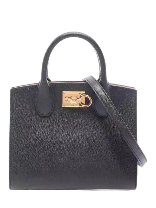 FERRAGAMO 2020s The Studio Box Leather Tote Bag - Black