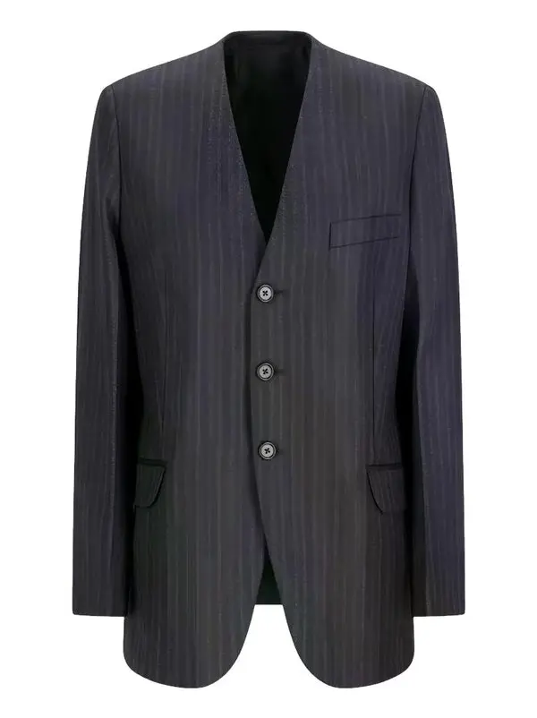 JIL SANDER Pinstripe Collarless Jacket - Blue