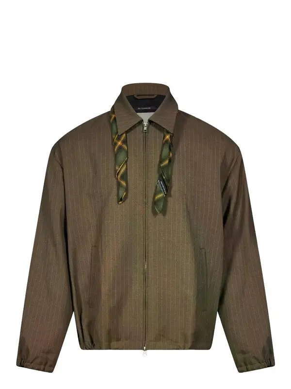 SONG FOR THE MUTE Pinstripe-pattern Scarf-detail Jacket - Brown