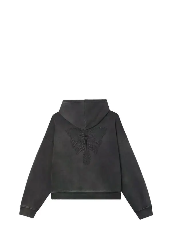 FIVE CM Skeleton-embroidered Washed Hoodie - Black