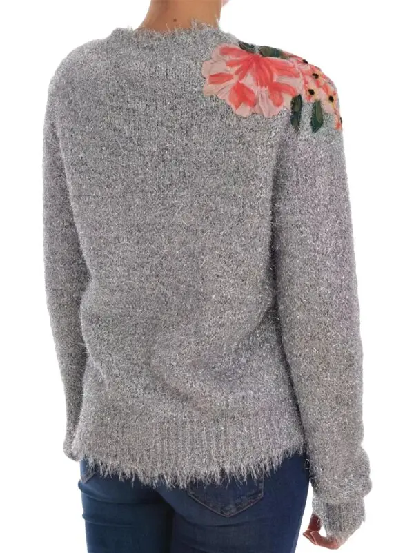 Dolce & Gabbana Floral-appliqué Metallic Cardigan - Silver