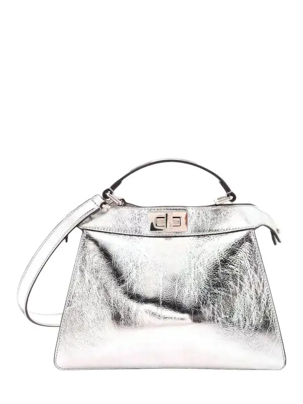 Fendi Peekaboo Iseeu Bag Metallic Leather Small Shoulder Bag - Silver