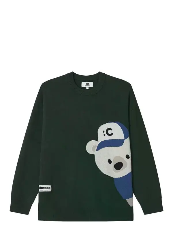 CHOCOOLATE Graphic-intarsia Crew-neck Sweater - Green