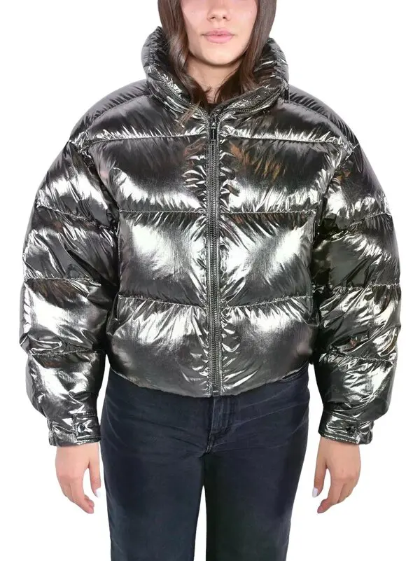 Michael Kors Metallic Nylon Ciré Puffer Jacket - Silver