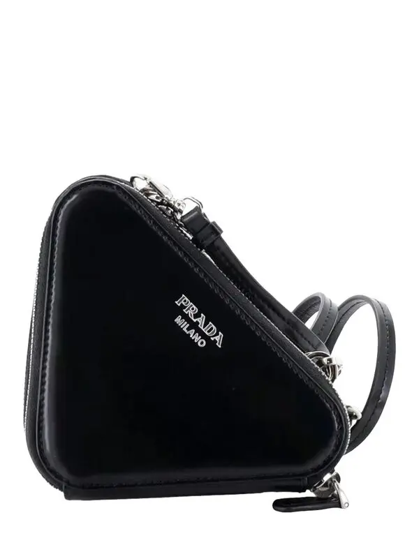 Prada Triangle Double Pouch Crystal Embellished Satin Mini Crossbody Bag - Black