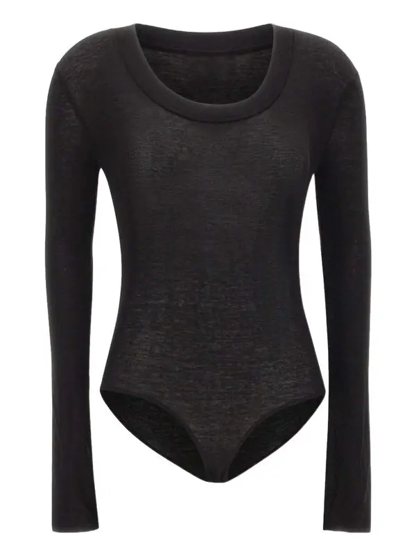 ENTIRE STUDIOS Wide Neck Long Sleeve Bodysuit - Black