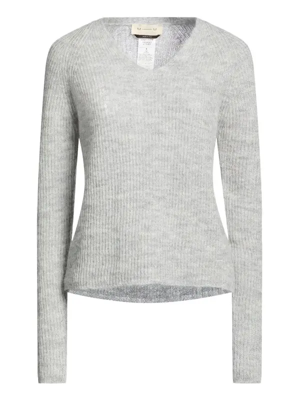 Max Mara Knit Long-sleeve V-neck Sweater - Grey