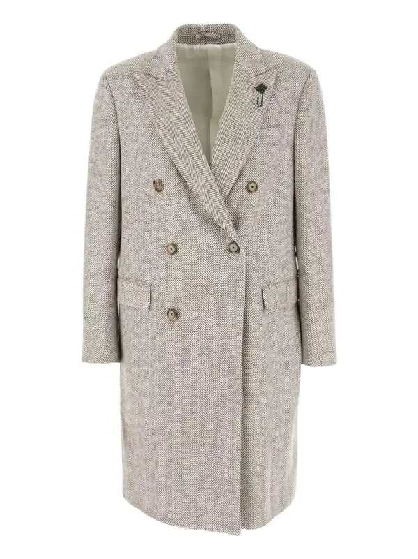 LARDINI Double-breasted Herringbone-tweed Coat - Beige