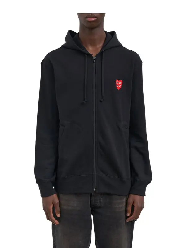 Play Comme Des Garcon Logo Zip-up Hoodie - Black