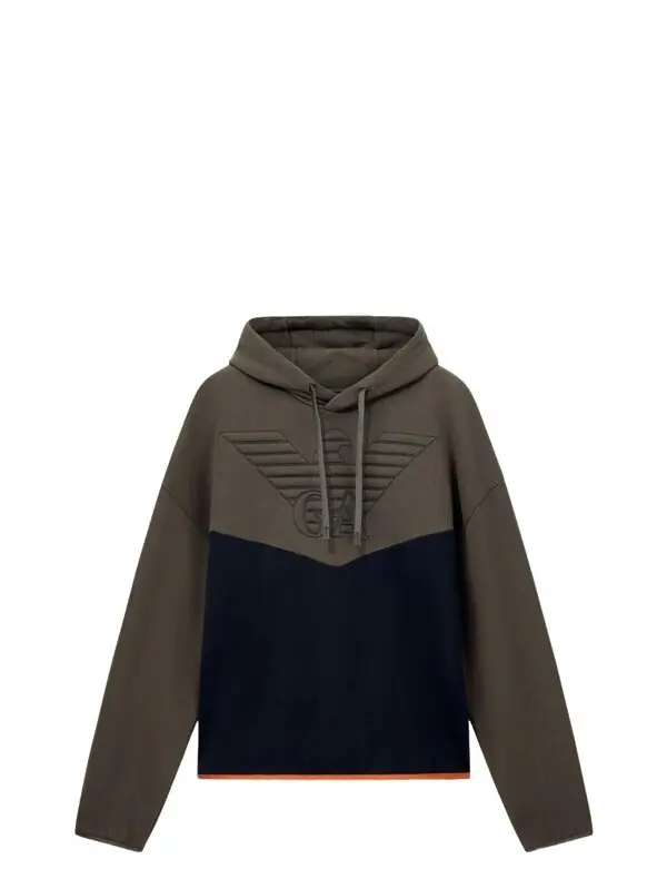 Emporio Armani Logo-embroidered Colour-block Hoodie - Black