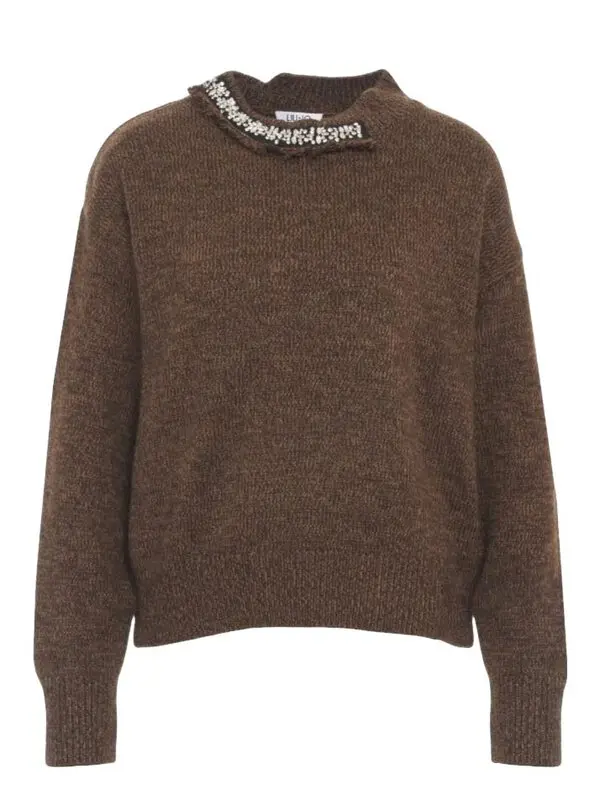 Liu Jo Embellished Round-neck Knitted Sweater - Brown