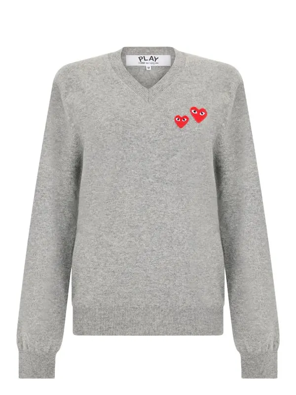 Play Comme Des Garcon Comme Des Garçons Play Heart Logo V-neck Knitted Sweater - Medium Grey