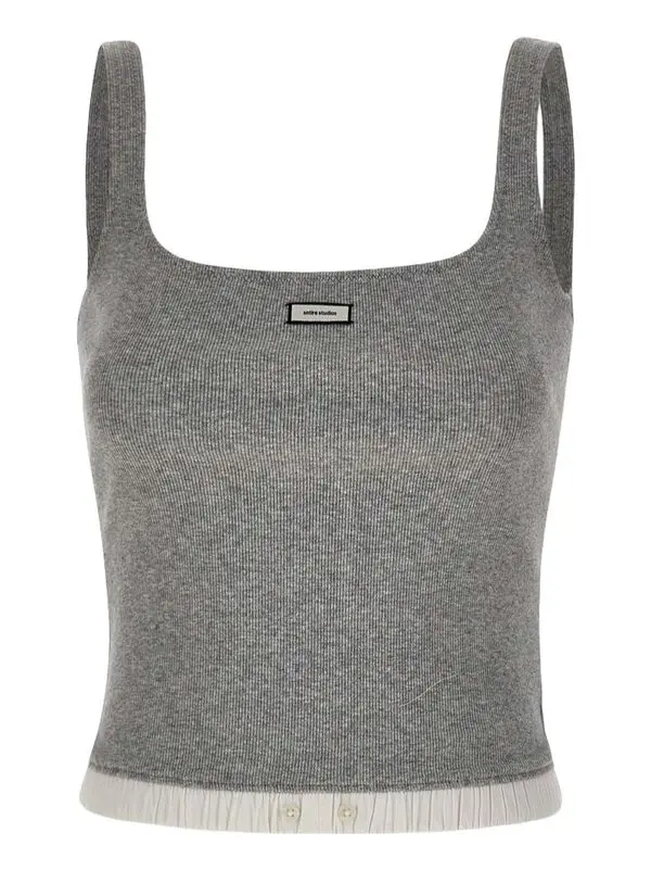 ENTIRE STUDIOS Cropped Ribbed Knitted Top - Grey