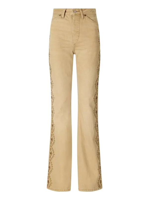 Ralph Lauren Floral-embroidered Cotton Flared Pants - Tan
