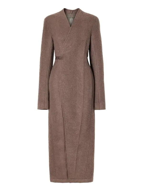 Rick Owens Leather-trimmed Brushed Alpaca And Wool-blend Wrap Coat - Grape