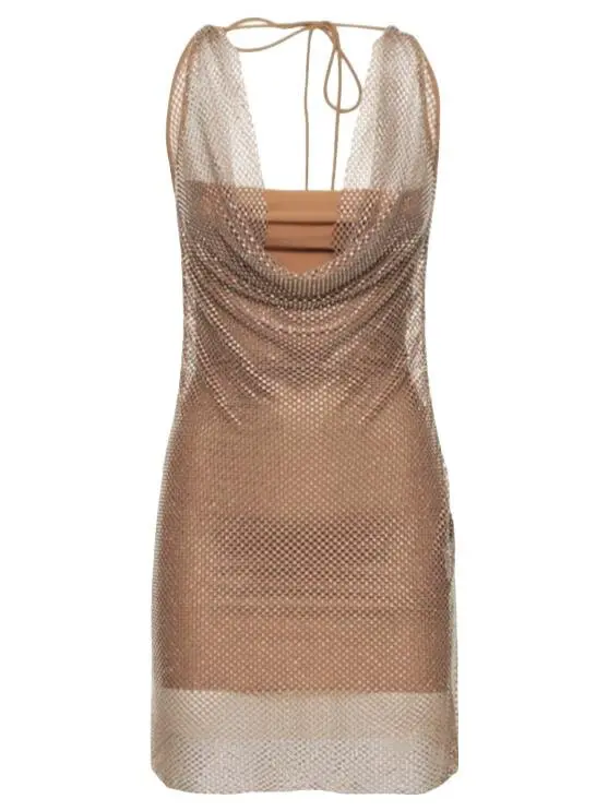Giuseppe Di Morabito Embellished Mesh Mini Dress - Brown