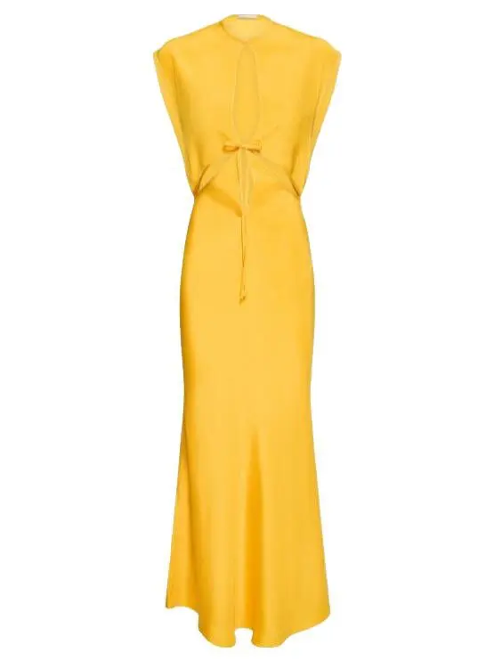 Christopher Esber Triquetra Silk Satin Cutout Long Dress - Yellow
