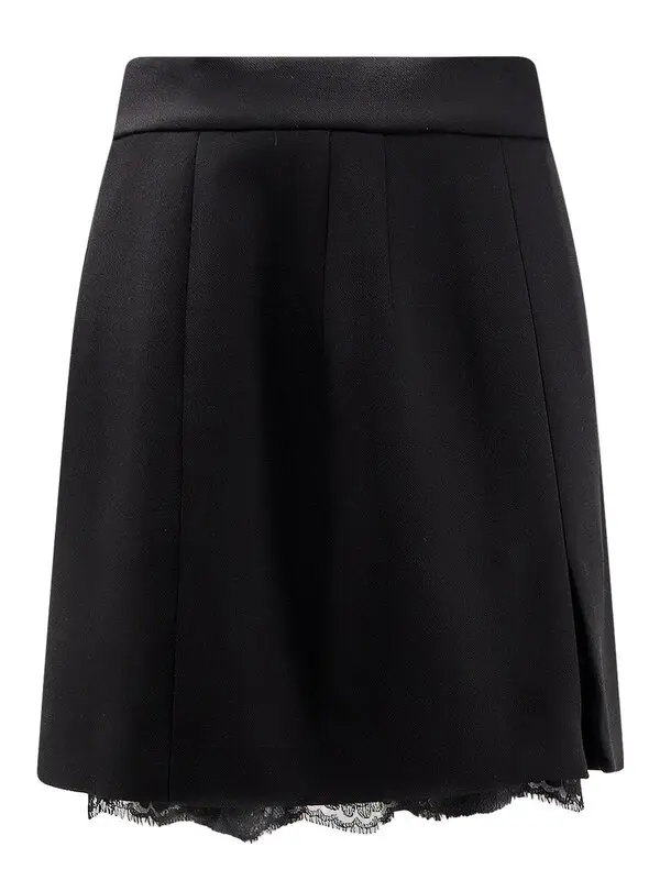 Dolce & Gabbana Virgin Wool Mini Skirt With Lace Detail - Black