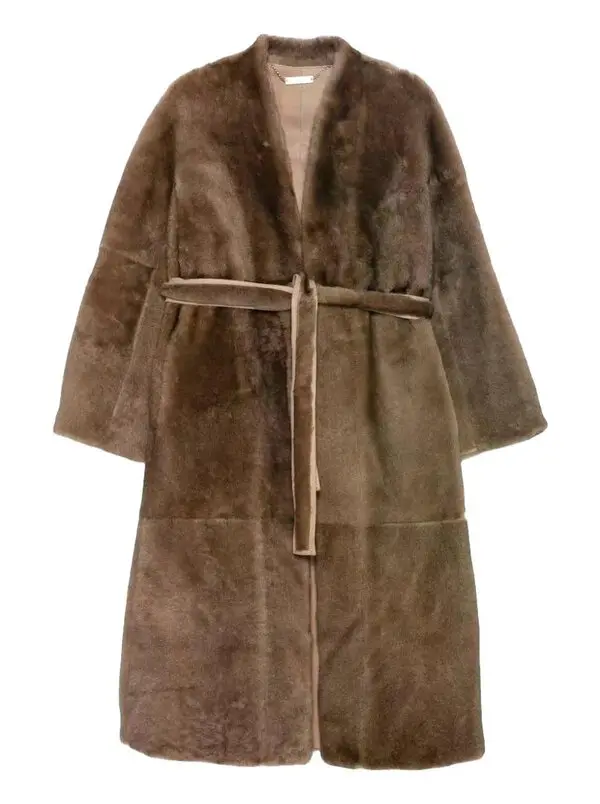 Nour Hammour Davos Belted Shearling Coat - Brown