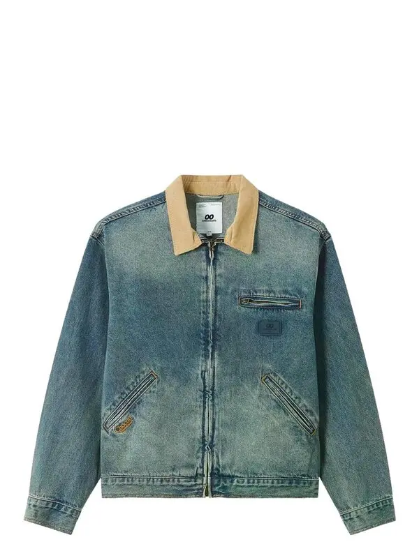 CHOCOOLATE Corduroy-collar Zip-up Denim Jacket - Blue