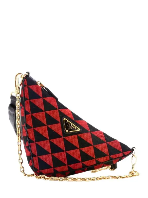 Prada Symbole Triangle Bag Leather And Jacquard Mini Shoulder Bag - Red