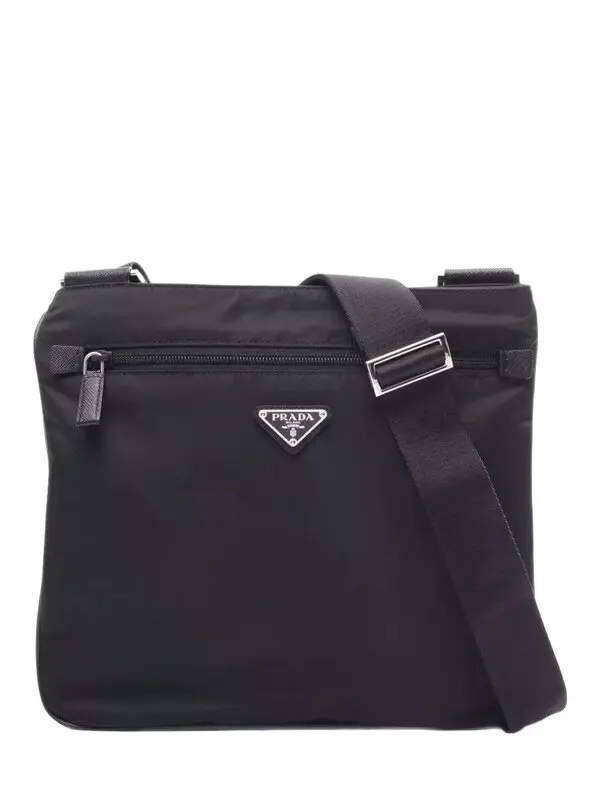 Prada 2010s Triangle Logo Shoulder Bag - Black