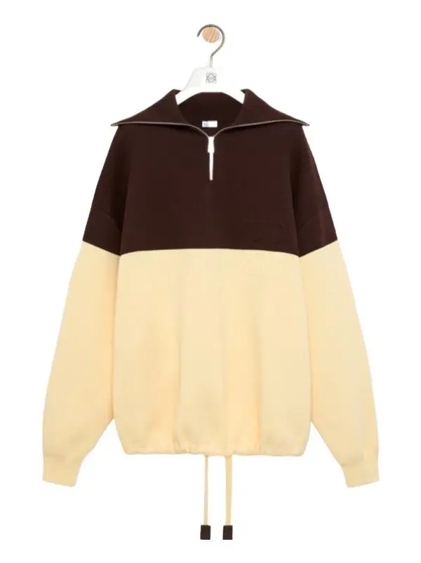 Loewe Anagram-embroidered Colour-block Sweater - Brown/yellow