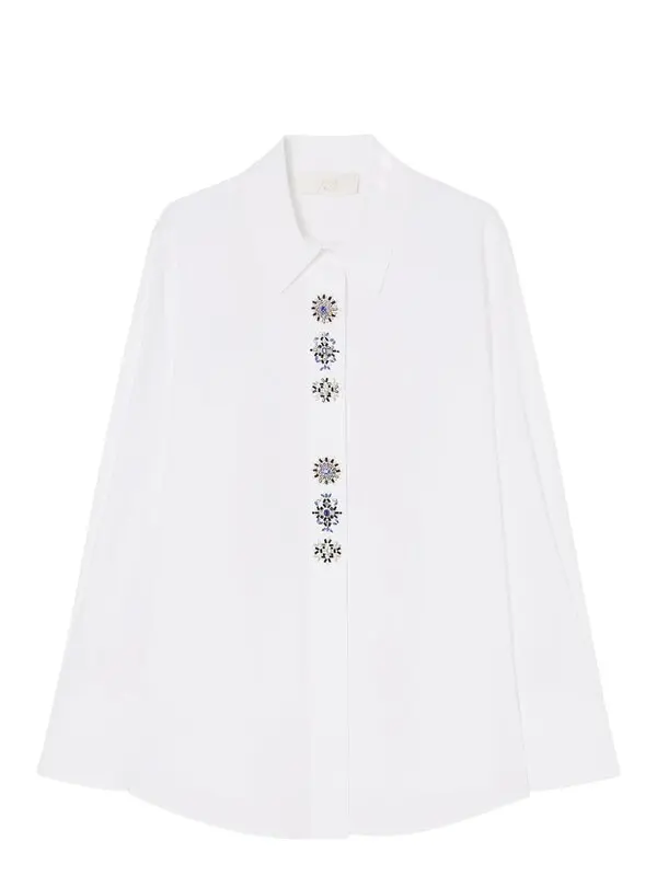 Marina Rinaldi Cotton Embellished-placket Shirt - White