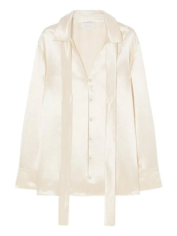 Marina Rinaldi Satin Neck-tie Shirt - Clear