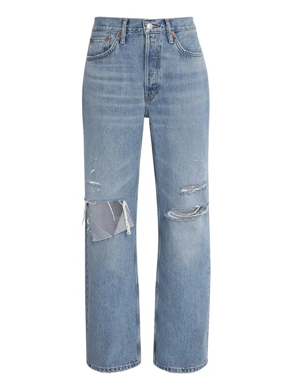 RE-DONE Distressed Mid-rise Straight Jeans - Blue