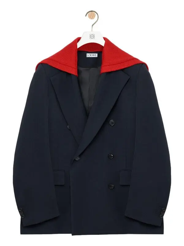 Loewe Double-breasted Knitted-collar Blazer - Dark Navy