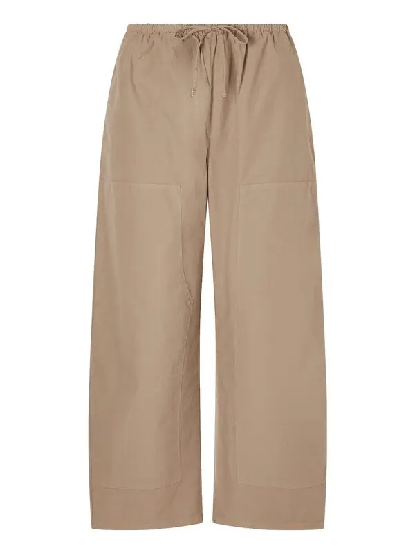 LESET Kyoto Drawstring Cotton-poplin Barrel-leg Pants - Brown