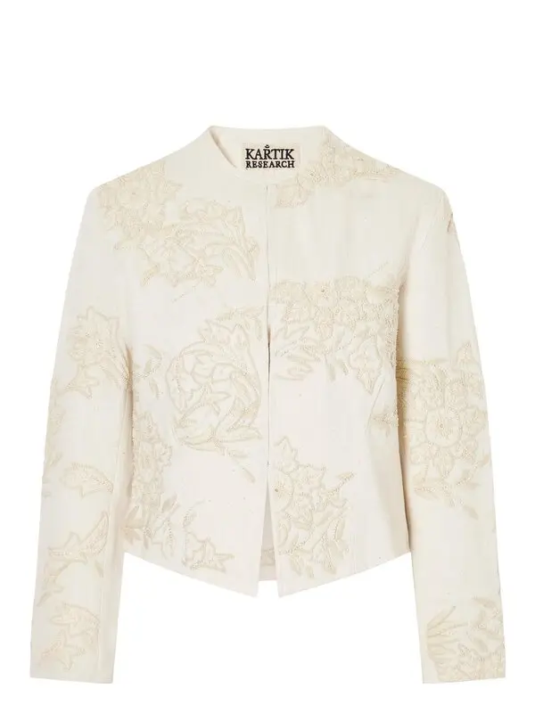 KARTIK RESEARCH Bead-embroidered Denim Jacket - Neutrals