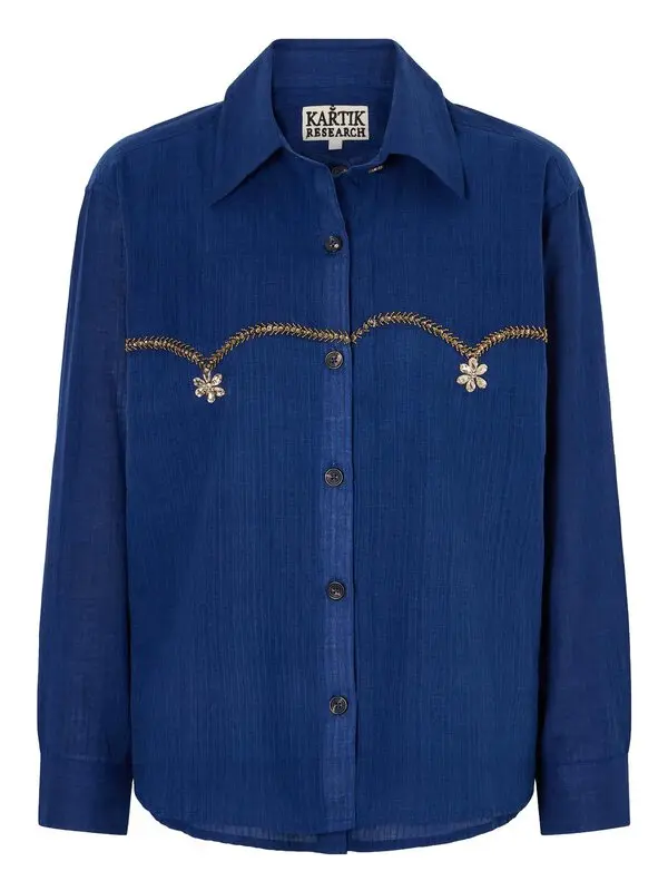 KARTIK RESEARCH Bead-embellished Layered Striped Cotton Shirt - Blue